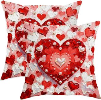 Generic Herz, Romantisch, Festlich, Perle, Rot, Rot Dekokissen Luxuri&ouml;se Kissenbezug Quadratische Sofakissenbezug F&uuml;r Heimdekoration Balkon Sofa 45X45Cm 2Er S