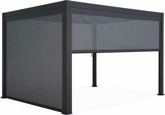 Sweeek Pergola Bioclimatique gris anthracite 300 x 400cm. aluminium &agrave; lames orientables + store 300cm + store 400cm
