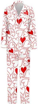 Generic Ensemble de pyjama pour femme avec imprim&eacute; coeur - Manches longues - Boutonni&egrave;re - Pyjama et pantalon de pyjama - Deux pi&egrave;ces - V&ecirc;tement de nuit doux,