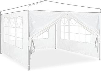 Relaxdays Seitenwand für Pavillon 4er Set, 2x3 m, Seitenteile mit Fenster & Reißverschluss, wasserdicht, PVC & PE, weiß