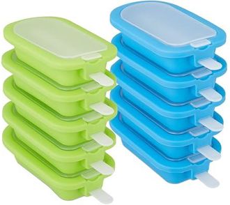 Relaxdays Eisformen 10er Set, Silikon, Formen für EIS am Stiel, BPA-frei, Stieleisformen, Wassereisformen, blau/grün