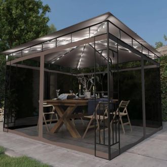 vidaXL Tonnelle avec moustiquaire et lumi&egrave;res Led 3x3x2,73 m Taupe vidaXL