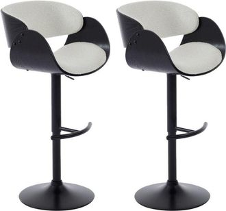 Vente-Unique Vente-unique - Lot de 2 tabourets de bar en tissu bouclette, placage frêne et métal - Hauteur Réglable - Blanc et Noir - jelsa