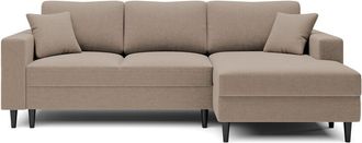 Selsey Selsey - Nalika L-f&ouml;rmiges Ecksofa mit Aufbewahrungsbox aus hydrophobem Velours in Dunkelbeige auf der rechten Seite