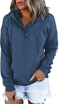 Generic Pull pour femme, grande taille, sweat-shirt ample en coton mélangé à capuche à manches longues avec cordon de serrage, pull solide pour lhiver, pull d