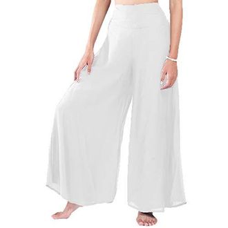 Lofbaz Femme Jambe Large Palazzo Pantalon Yoga Hippie Sarouel Fluide Pantalon - Unie Blanc - L