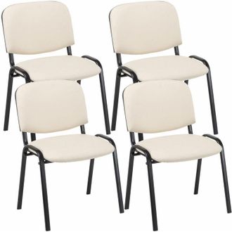 Clp Lot de 4 chaises visiteur empilables Ken en similicuir et pi&egrave;tement noir Cr&egrave;me