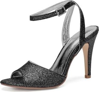 Generic Mariée Escarpins Femme Bout Ouvert Btide Cheville Boucle Stylet Talons Sandales Chaussures De Mariee Dress Fête Eté Talon 10.5Cm,Noir,36 EU