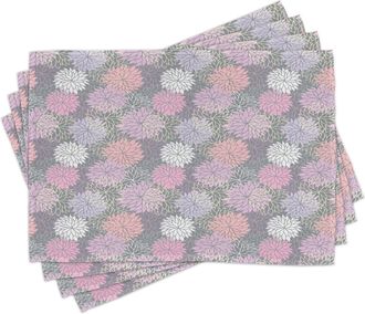 Abakuhaus Rosa und Grau Platzmatten 8 St&uuml;ck, Blossom Bouquet Botanisches Laub Shabby Chic Essence Chrysantheme, Waschbare Stoff Esszimmer K&uuml;che Tischdekorations