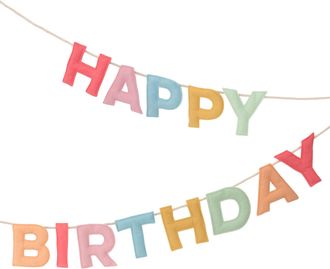 Meri Meri Filz-Girlande Happy Birthday (3,2 m mit &uuml;bersch&uuml;ssiger Kordel, 1 St&uuml;ck)