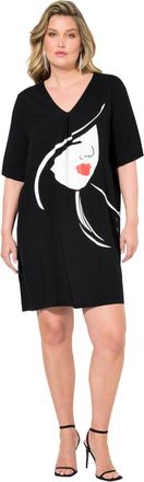 Miamoda Damen große Größen Übergrößen Plus Size Kleid, A-Linie, Frauenkopf, Halbarm schwarz 52 833974130-52