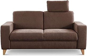 Cavadore 2er Sofa Lotta / Skandinavische 2-Sitzer-Couch mit Federkern, Kopfstütze und Holzfüßen / 173 x 88 x 88 / Webstoff, Hellbraun