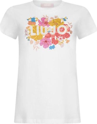 Liu Jo Femme, Tops, Blanc, Taille: 44 FR T-shirt avec imprim&eacute; et strass