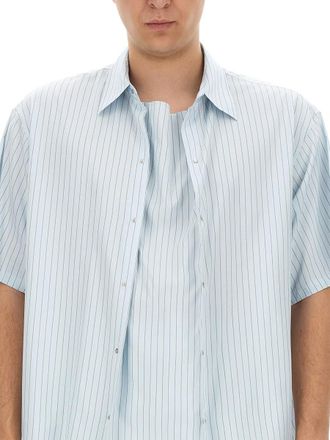 Lanvin Viscose Silk Blend Striped Shirt - Blue
