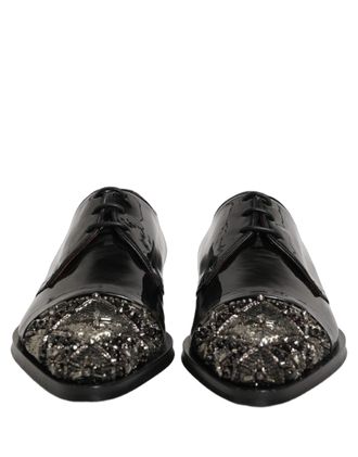 Dolce & Gabbana Black Embellished Men Derby Dress Formal Shoes Leather