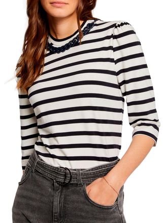 Morgan T-Shirt mit 3/4-Ärmel und Streifen Off White XL