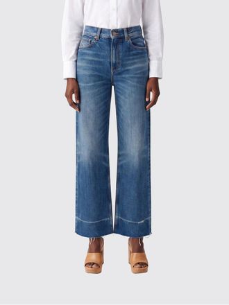 Chlo&eacute; Jean bootcut taille haute en denim de coton avec logo arri&egrave;re