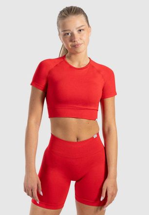 Smilodox T-Shirt Elna, Crop Top mit Rundhalsausschnitt, kurzen &Auml;rmeln & Rippbund Figurbetontes T-Shirt, Funktionsshirt glattes Material & bauchfrei