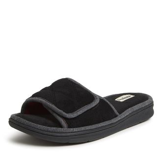 Dearfoams Herren Indoor/Outdoor Memory Foam Adjustable Terry Slide Slippers, Schwarz, 47/48 EU