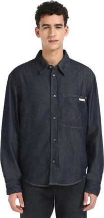 Calvin Klein Herren Jeanshemd Regular Denim Shirt Brusttasche, Denim Dark,M