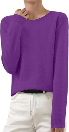 Generic Pull à col rond pour femme - Pull tricoté tendance pour femme - Pull léger à manches longues - Pull en tricot confortable, bronze, S