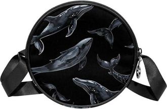 Generic Sac &agrave; bandouli&egrave;re rond rond pour femme, petit sac &agrave; bandouli&egrave;re avec fermeture &eacute;clair et bretelles r&eacute;glables, style d&eacute;contract&eacute;, motif baleine