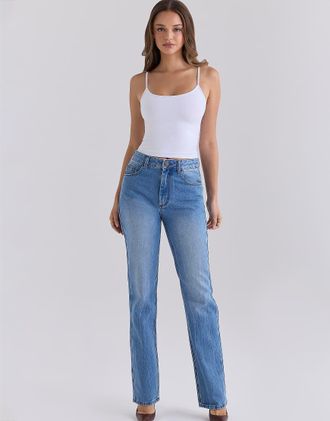 House of CB jean bootcut slim taille mi-haute d&eacute;lav&eacute; clair-Bleu