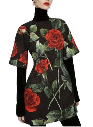 Dolce & Gabbana Red Rose Brocade Mini Dress Size S