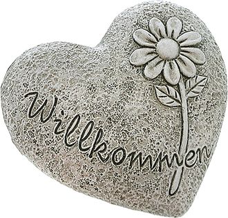 dio Only for You Dekoherz Willkommen mit Blume | Herz Steinoptik | Haus Garten Dekoobjekt | 9,5 cm