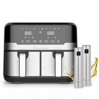 Masterpro Rocket Duo 900 - Friteuse &agrave; air chaud double 9 litres 2400w - Contr&ocirc;le du temps et de la temp&eacute;rature - Paniers en aluminium - Papier sulfuris&eacute; - 2x pu