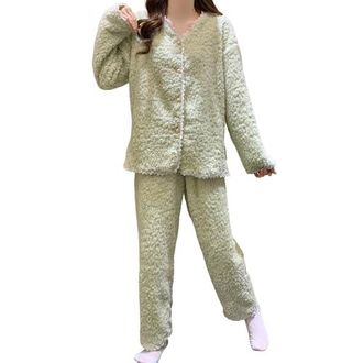 Generic Pijamas Femme Hiver Sexy, Pyjama dhiver en Flanelle Douce pour Nuits Froides Tenue De D&eacute;Tente &Eacute;L&eacute;Gante &agrave; Manches Longues avec Motif Jacquard Confortab