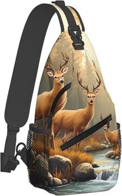 Generic L&eacute;ger Sacoche Tactique Monde animalier rustique Faune au bord de la rivi&egrave;re Cerfs Sac &agrave; Bandouli&egrave;re Mode Crossbody Bag pour Homme Cyclisme Camping