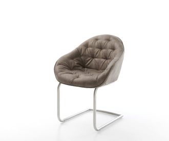 DELIFE Freischwinger Gaio-Flex Mikrofaser Taupe Vintage Freischwinger rund Edelstahl, Esszimmerst&uuml;hle