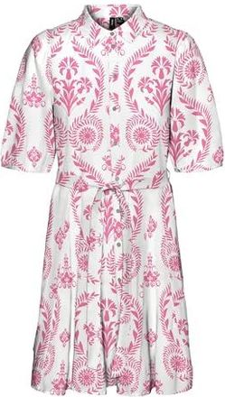 Vero Moda VMDICTHE Robe Courte Volume 2/4 WVN GA, Blanc Neige/AOP : Hari Pink Cosmos, S