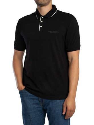A|X Armani Exchange Mens Essential, Striped Collar Side Milano-New York Logo Lettering Polo Shirt, Black, M