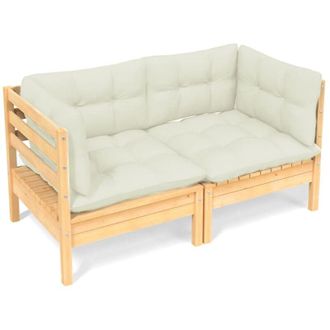 vidaXL Vidaxl - Canap&eacute; 2 places de jardin en bois de pin massif - Coussins cr&egrave;me confortables - Dimensions 63,5 x 63,5 x 62,5 cm - Conception modulaire