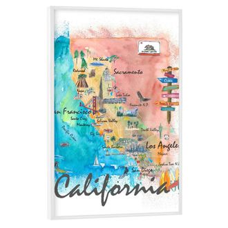 artboxONE Poster mit wei&szlig;em Rahmen 75x50 cm Reise Kalifornien Illustrierte Karte - Bild kalifornien Karte