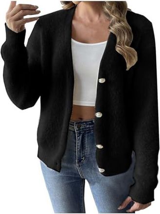 Generic Cardigan Pull f&eacute;minin &agrave; Quatre Boutons perl&eacute;s pour Automne et Hiver (Black, XL)