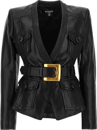 Balmain Lederjacke - Schwarz