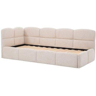 Vente-Unique Lit gigogne 2 x 80 x 200 cm - Avec sommier peigne - Tissu textur&eacute; - Beige - PLURANIO