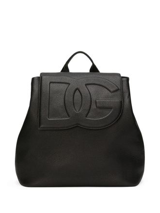 Dolce & Gabbana sac à dos en cuir à logo embossé - Noir