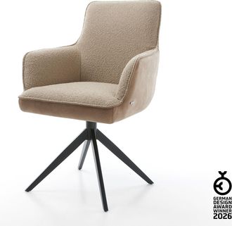 DELIFE Drehstuhl Heira-Flex mit Armlehnen Materialmix Schlamm Kreuzgestell breit Schwarz 360&deg; drehbar Taschenfederkern, Esszimmerst&uuml;hle