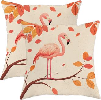 Generic Herbstflamingos Kissenh&uuml;llen Atmungsaktiv Kissenbezug Luxuri&ouml;se Kissenh&uuml;lle F&uuml;r B&uuml;ro Hotel Balkon 45X45Cm 2Er Set