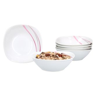 Van Well | 6er Set M&uuml;slischale Melina | 250-350 ml | kleine Servier-Sch&uuml;ssel f&uuml;r Suppe, Salat, Snacks + Dessert | Streifen-Dekor abstrakt | edles Porzellan