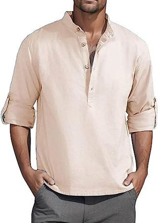 Generic T-shirts pour homme en lin blanc &agrave; manches courtes en coton chemise bleu pour homme hauts en coton robe blanche courte pour la musique britannique hau