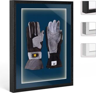 Bildershop-24 Objektrahmen Trikotrahmen aus Massivholz beleuchtet für Objekte bis 15mm VARIO36 3D inkl. LED-Leiste und Passepartout 40x60cm Schwarz matt (lackiert)