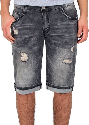 ESRA Herren Jeans Shorts Basic Jeans Shorts Kurze Bermuda Shorts Used Look Kurze Hose A415