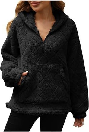 Generic 2026 Vestes &agrave; capuche pour femmes, coupe ample, demi-fermeture &eacute;clair, sweat &agrave; capuche confortable et d&eacute;contract&eacute;, Noir, XXL