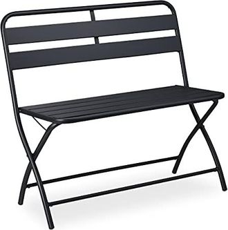 Relaxdays Gartenbank, klappbar, HBT: 83,5x90x49 cm, wetterfest, 2-Sitzer, Garten, Balkon, Faltbank, Stahl Sitzbank, grau