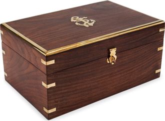 NKlaus 26x16x12cm natur Holzbox aufwendige Messing Verzierung Holzkiste maritime Aufbewarung für Schmuck Souvenirs 11635